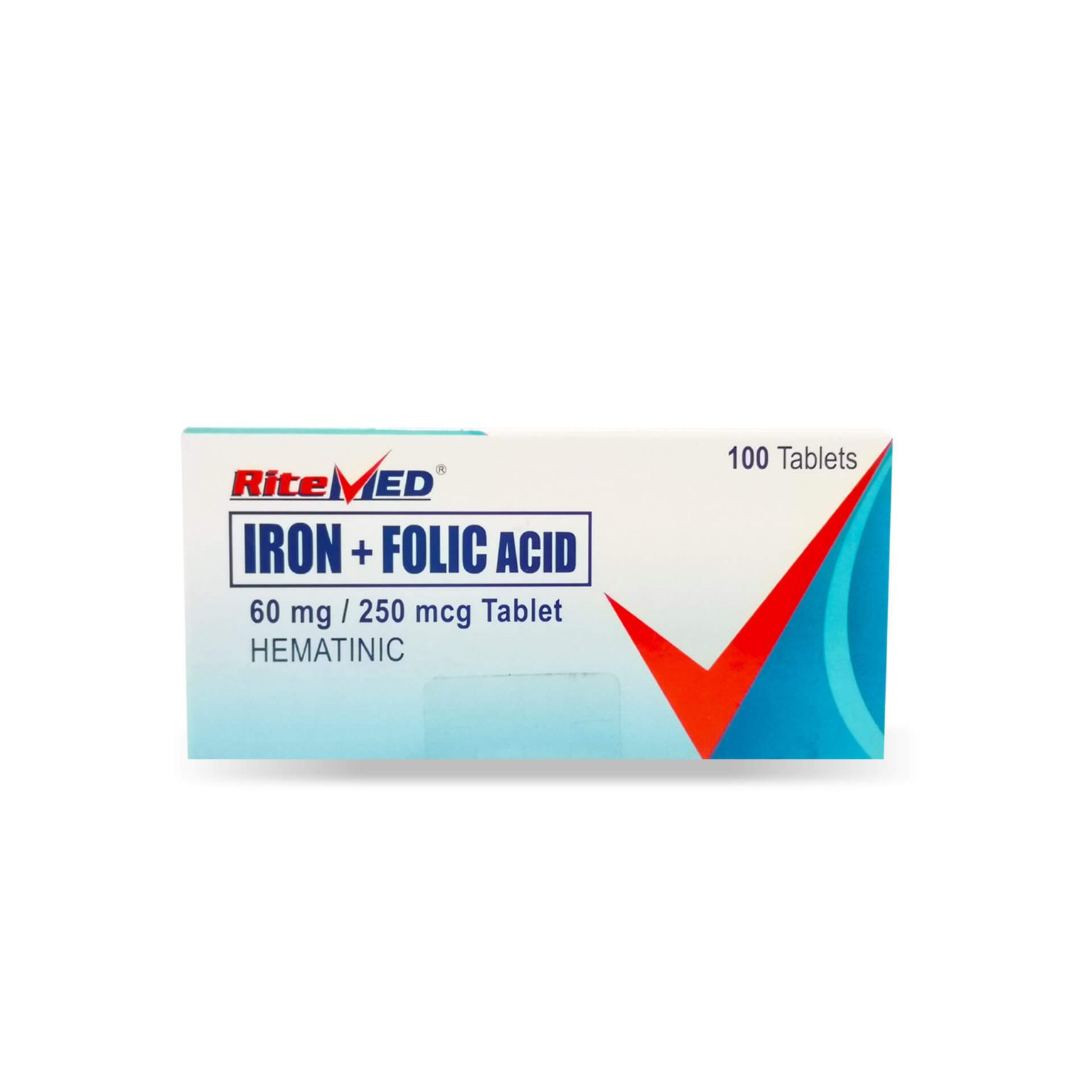 RITEMED Iron+Folic 60mg/250 mcg x 20 Tablets (An Anti-Anemic Iron And ...