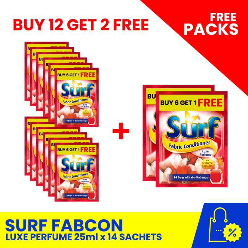 SURF Fabric Conditioner Luxe Perfume 25ml 6+1 sachets x 2 hangers ...