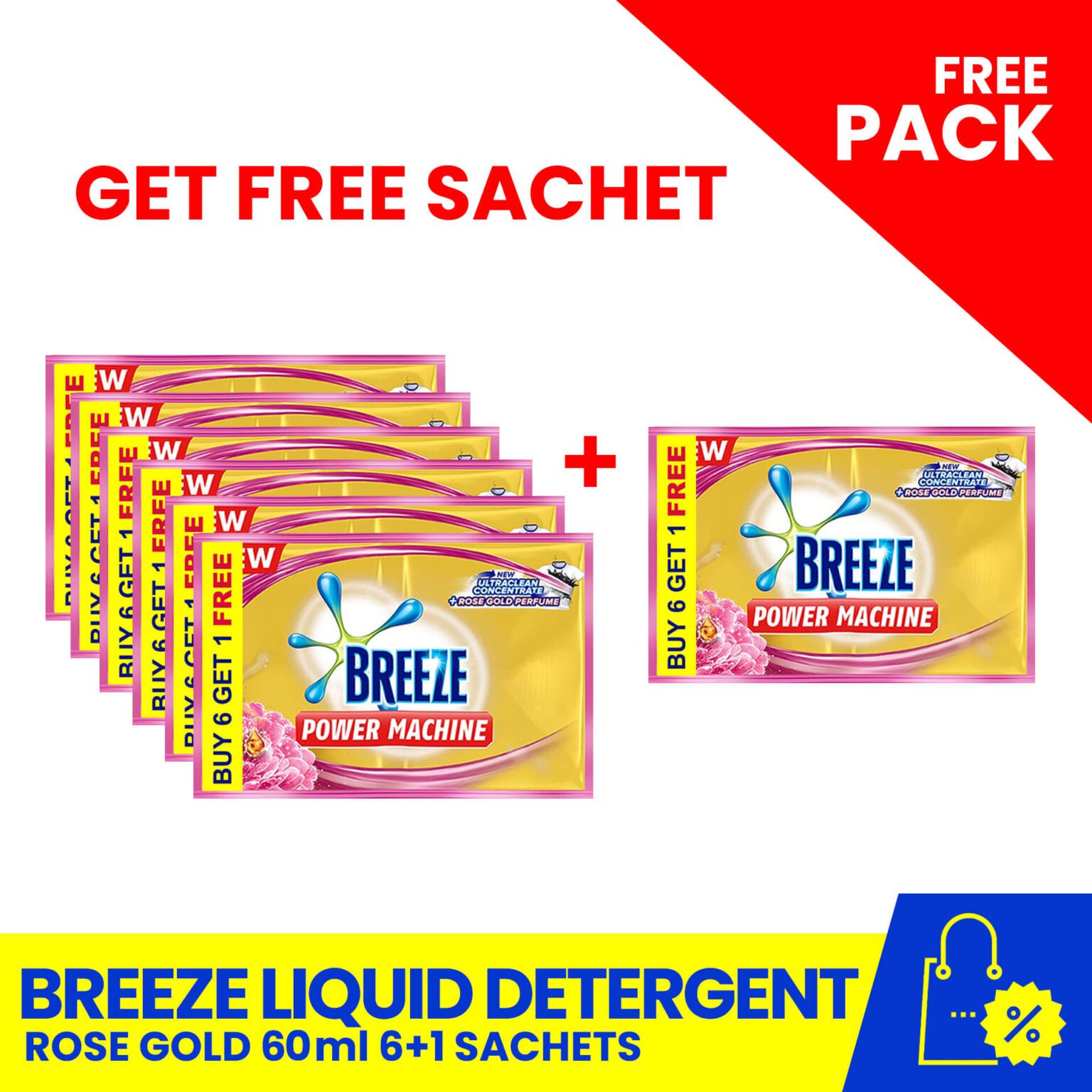 BREEZE Liquid Detergent with Rose Gold 60ml 6+1 Sachets – Biggrocer